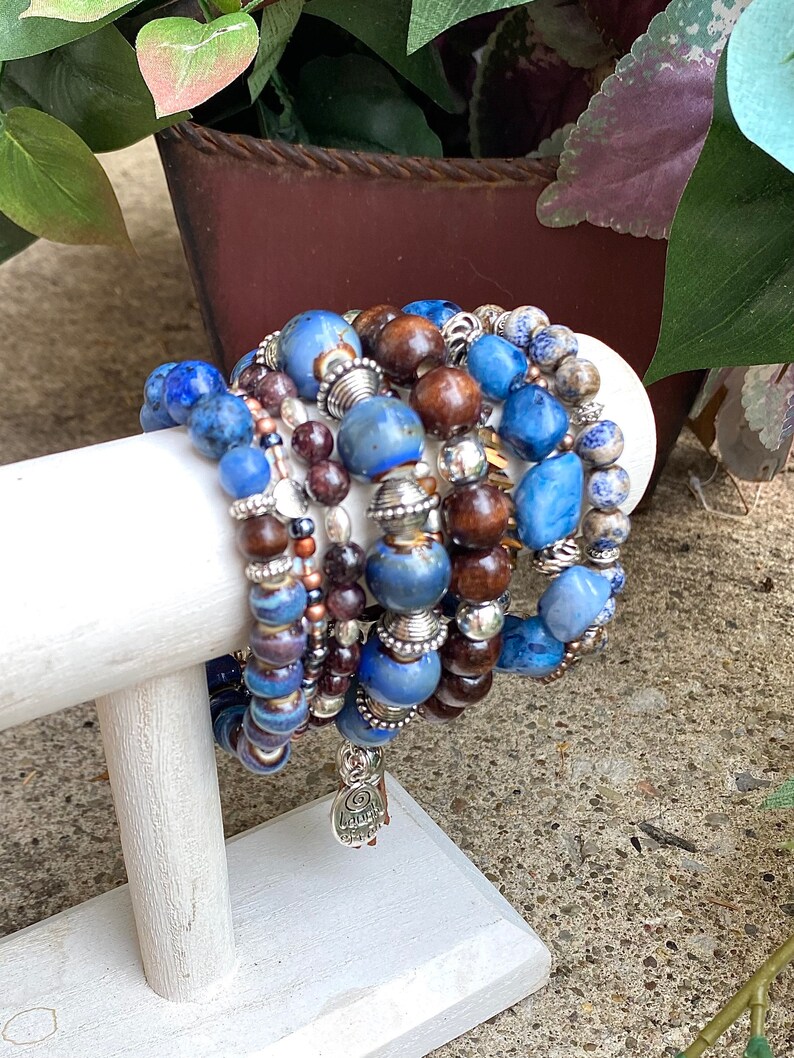 Blue and Brown Stackable Beaded Multi Layered Stretch - Etsy