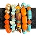Stackable Beaded Multilayered Stretch Bracelet in Turquoise and Orange ...
