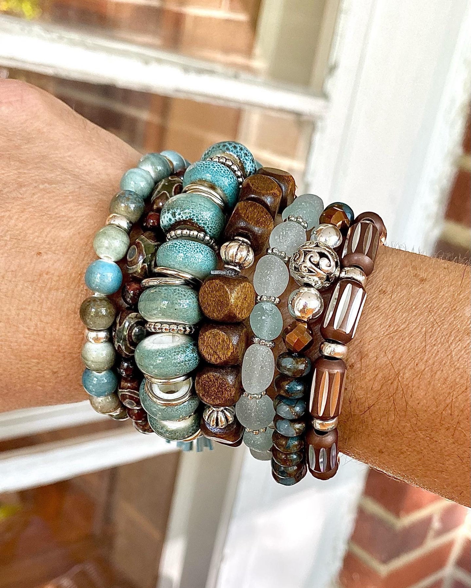 Stackable Beaded Multilayered Stretch Bracelet in Brown and - Etsy