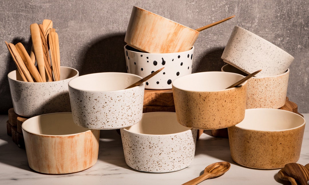 Handmade Ceramic Breakfast Bowl & Olive Wood Spoon Set - Etsy