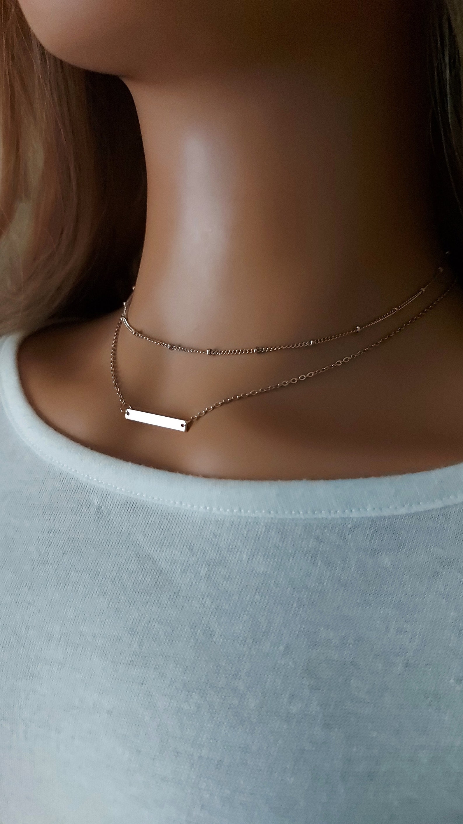 Double Layered Chain Stainless Steel Necklace Gift for Her | Etsy