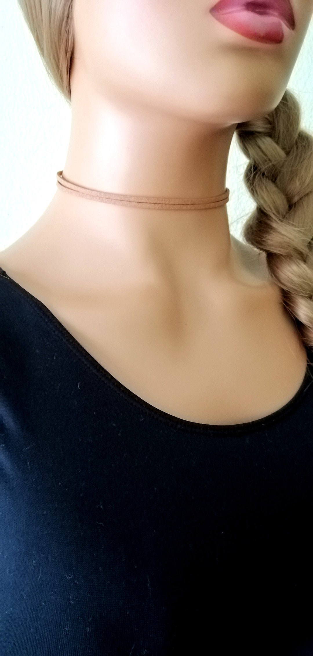 Brown Choker, Double Suede Layering Choker Necklace, Bohemian Necklace ...