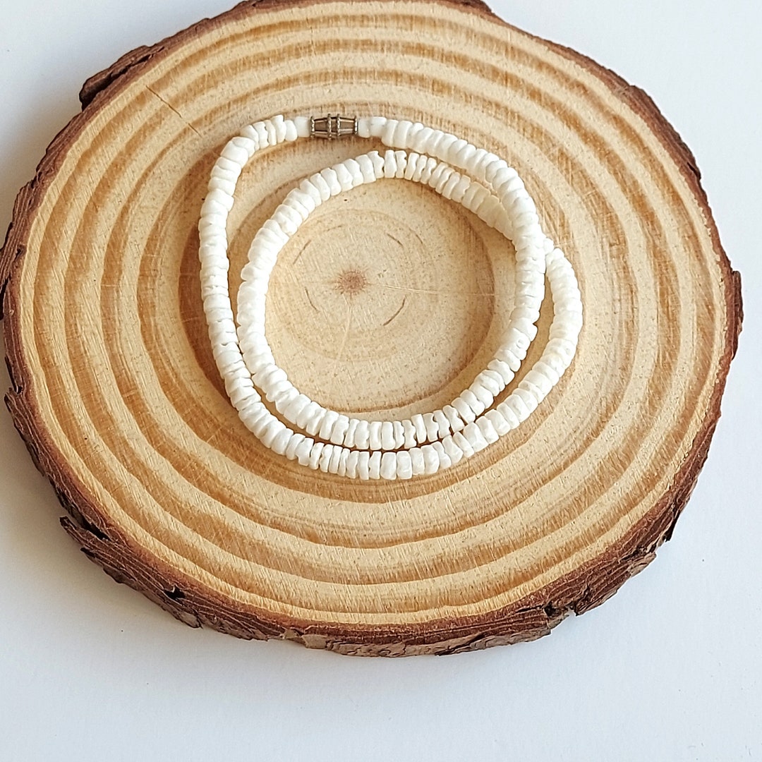 White Puka Sea Shell Necklace Choker Ocean Beach Heishi Necklace - Etsy