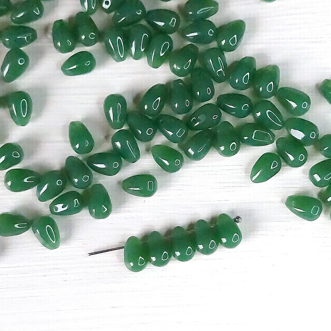 6x9mm Green Teardrop Beads, Opaque Dark Green Glass Drops , DIY Jewelry ...