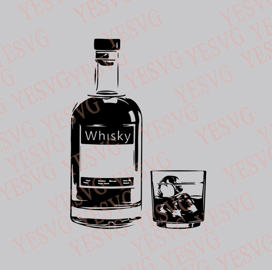 Whisky Bottle and Glass Svg, Scotch Drinking Vector, Bourbon Single ...