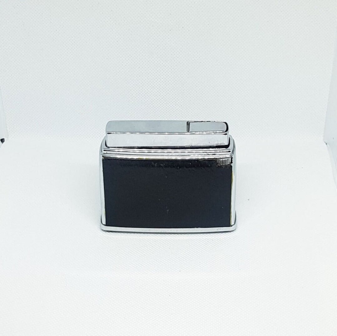 Vintage Black Leither Large Table Lighter FISHER Butane Lighter Made in ...