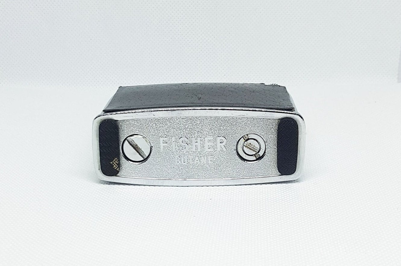 Vintage Black Leither Large Table Lighter FISHER Butane Lighter Made in ...