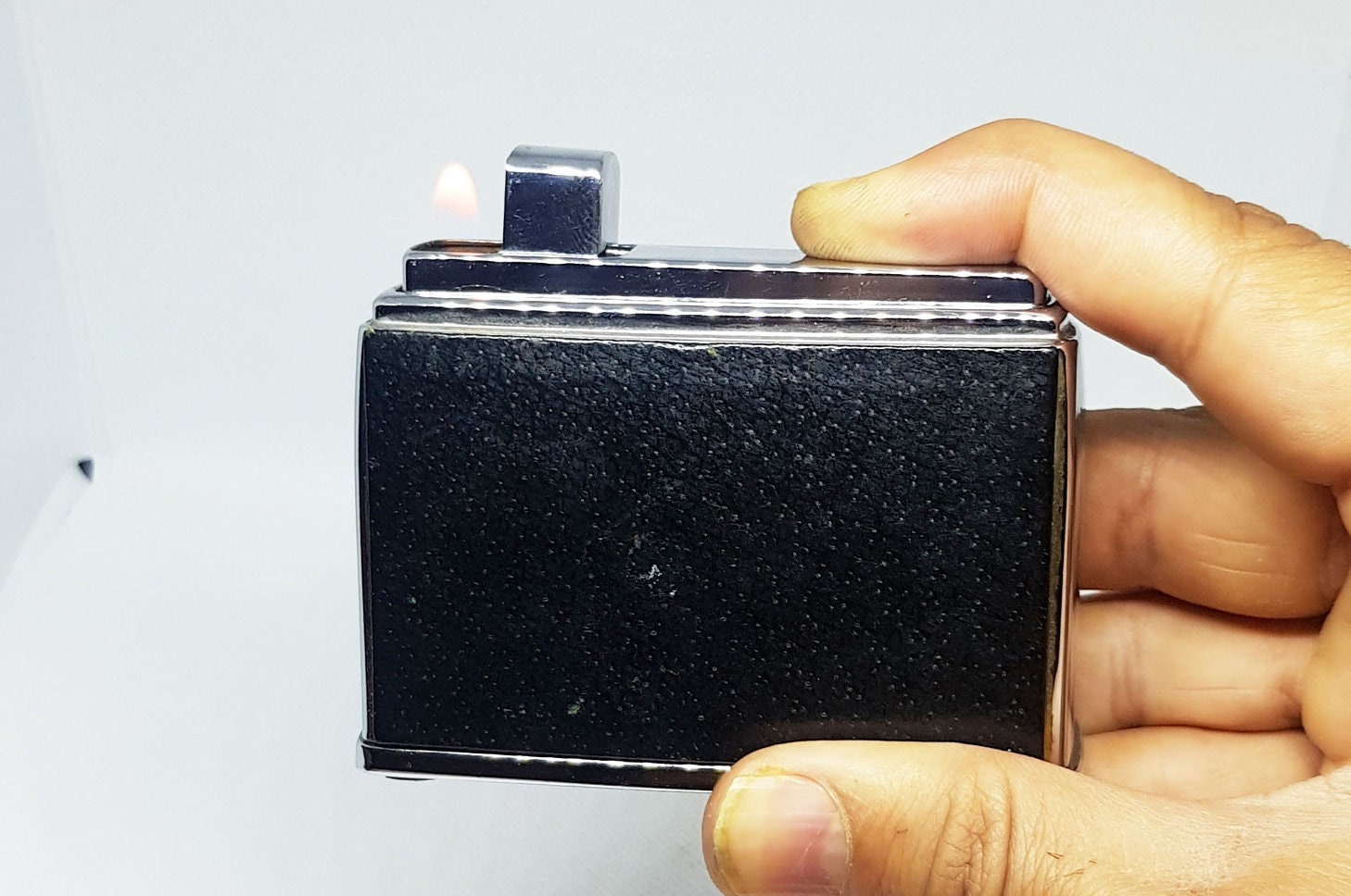 Vintage Black Leither Large Table Lighter FISHER Butane Lighter Made in ...