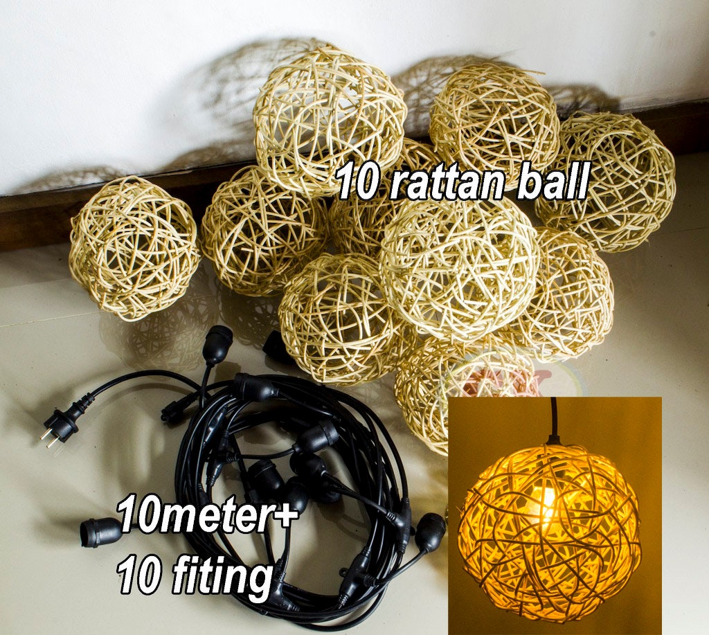 10 Set of Rattan Pendant Light Ball Rattan Chandelier Shade Boho Decor ...