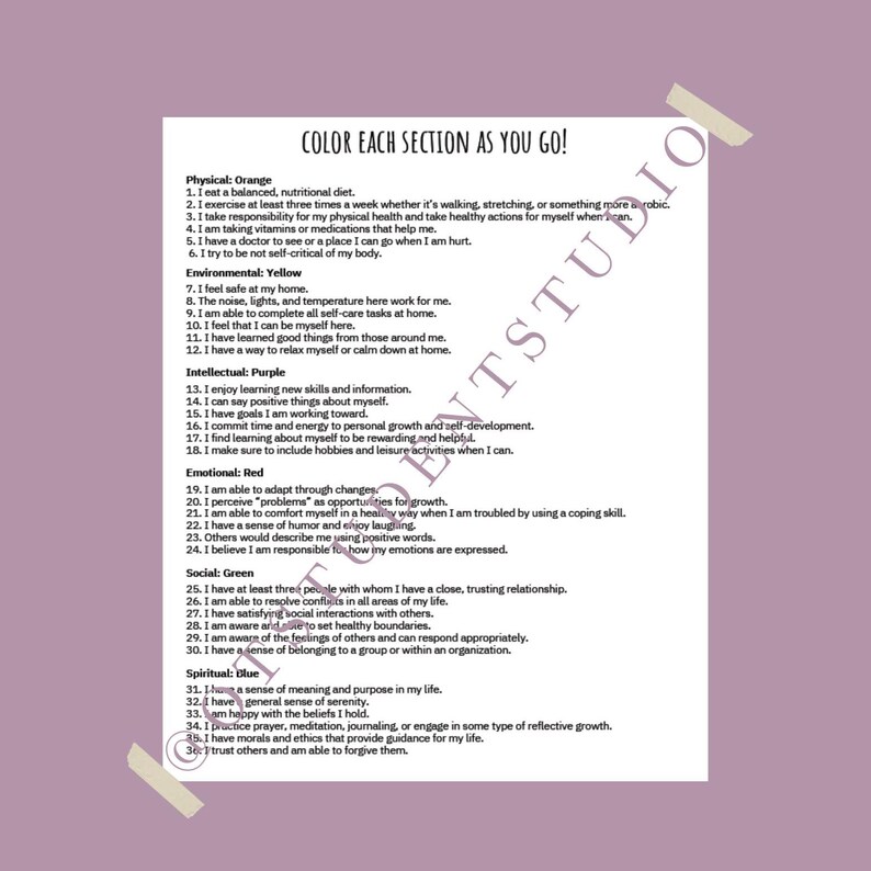 Wellness Coloring Wheel Activity, Setting Goals Activity, Areas of ...