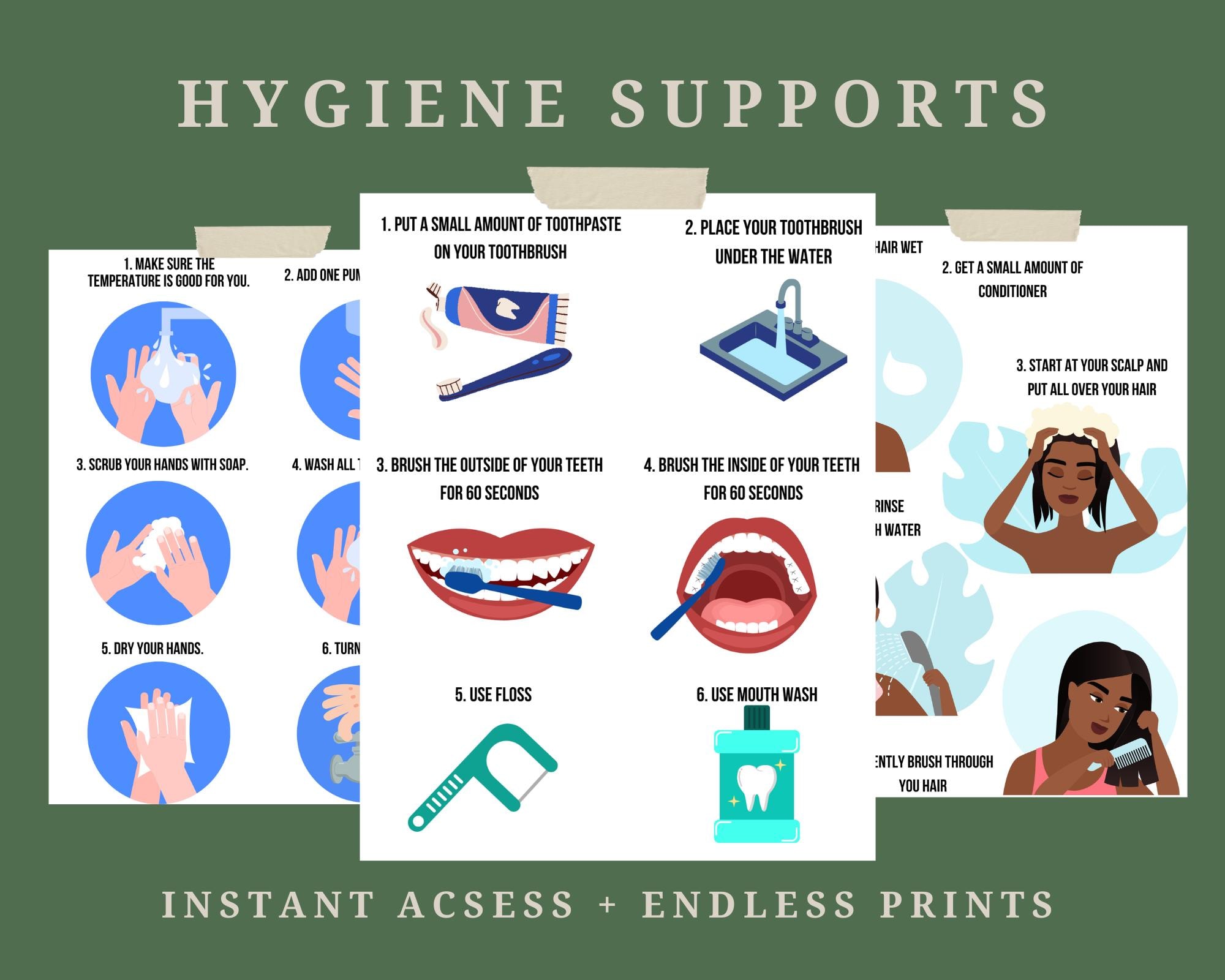 Hygiene Reminders, Self Care Visual Aids, Showering Reminders, Hygiene ...