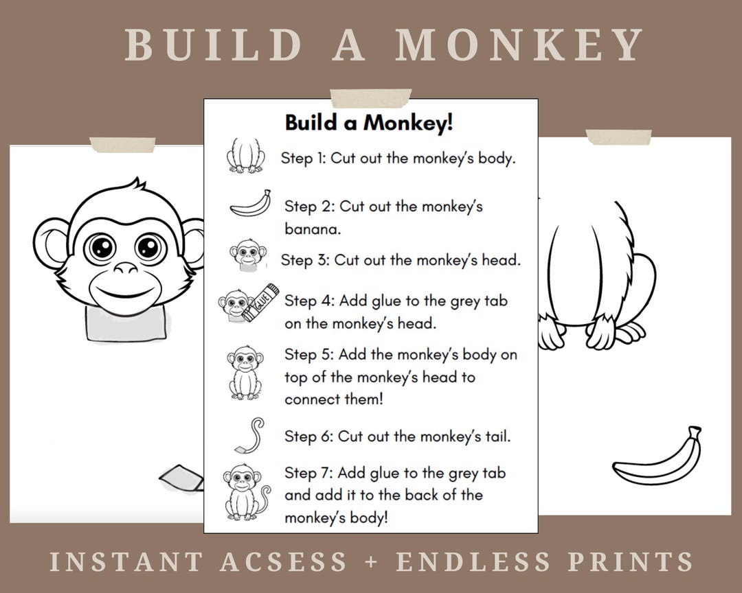Build A Monkey, Activities for Kids, Build Scissor Skills for Kids, DIY ...