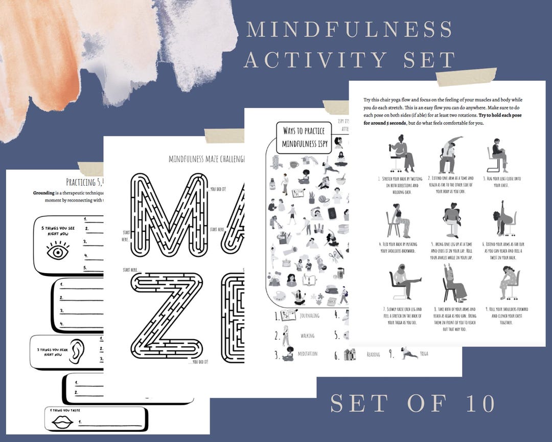 Chair Yoga and Mindfulness Activity Set, Wellness Activity Worksheets ...