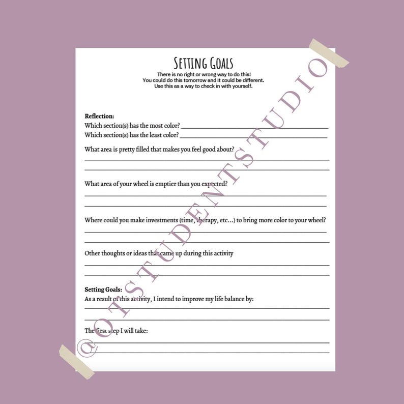 Wellness Coloring Wheel Activity, Setting Goals Activity, Areas of ...