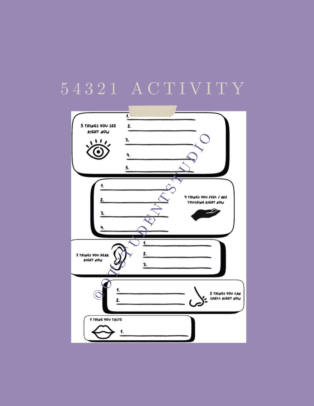 54321 Technique, Grounding Strategy, Mental Health Worksheets, 54321 ...