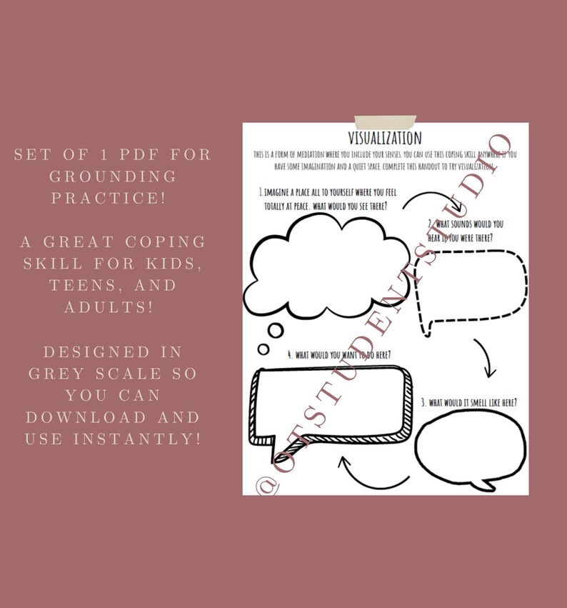 Visualization Activity Worksheet, Grounding Handout, Therapeutic ...