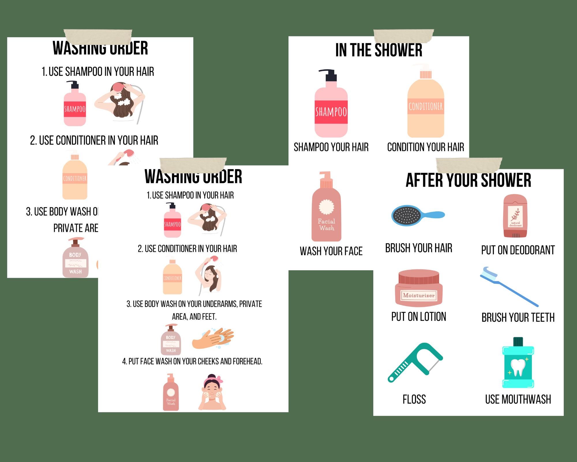 Hygiene Reminders, Self Care Visual Aids, Showering Reminders, Hygiene ...