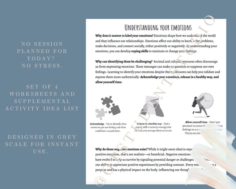 Understand Emotions Worksheet: Mental Health, Therapy (digital Download ...