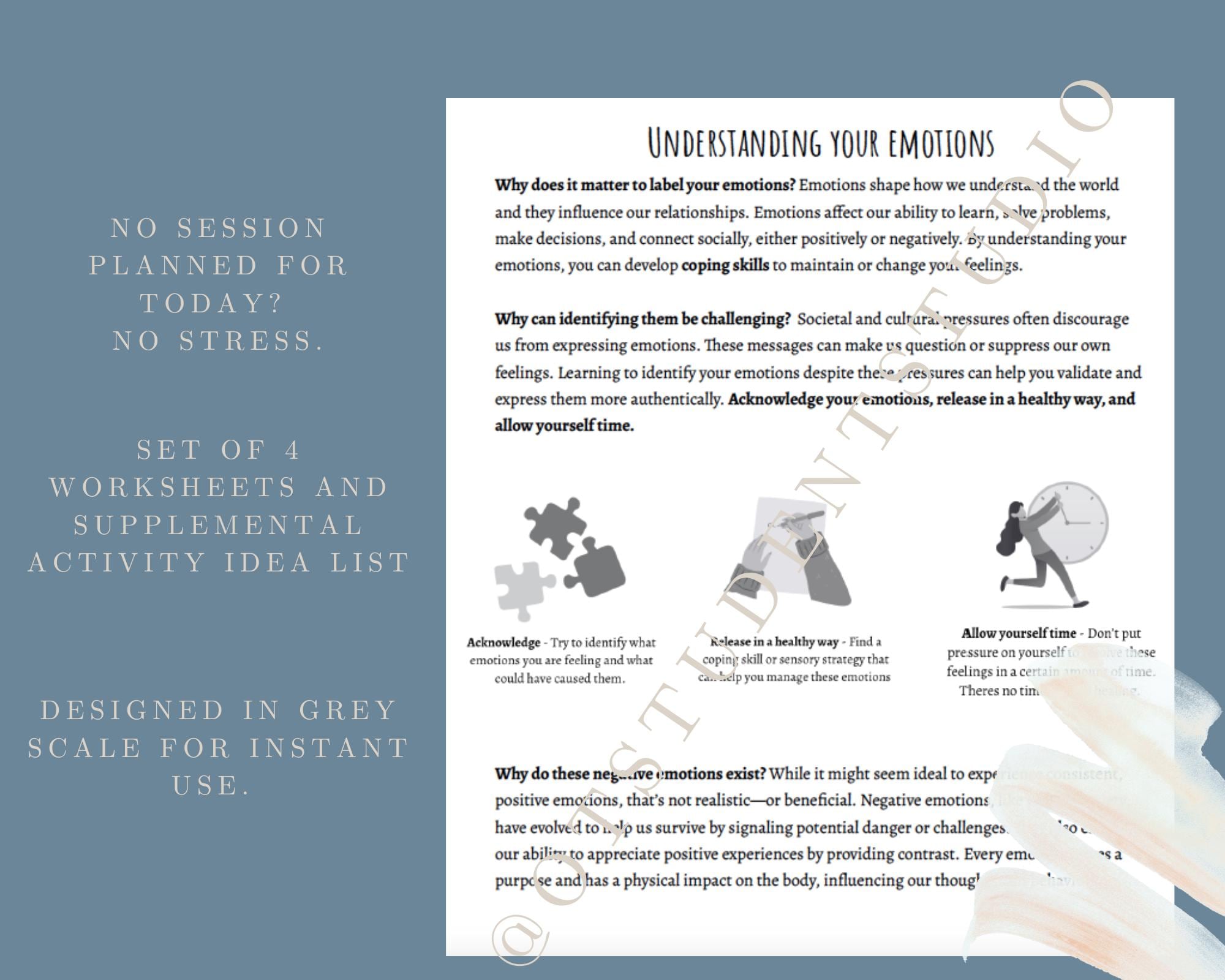 Understand Emotions Worksheet, Mental Health Handouts, Therapy ...
