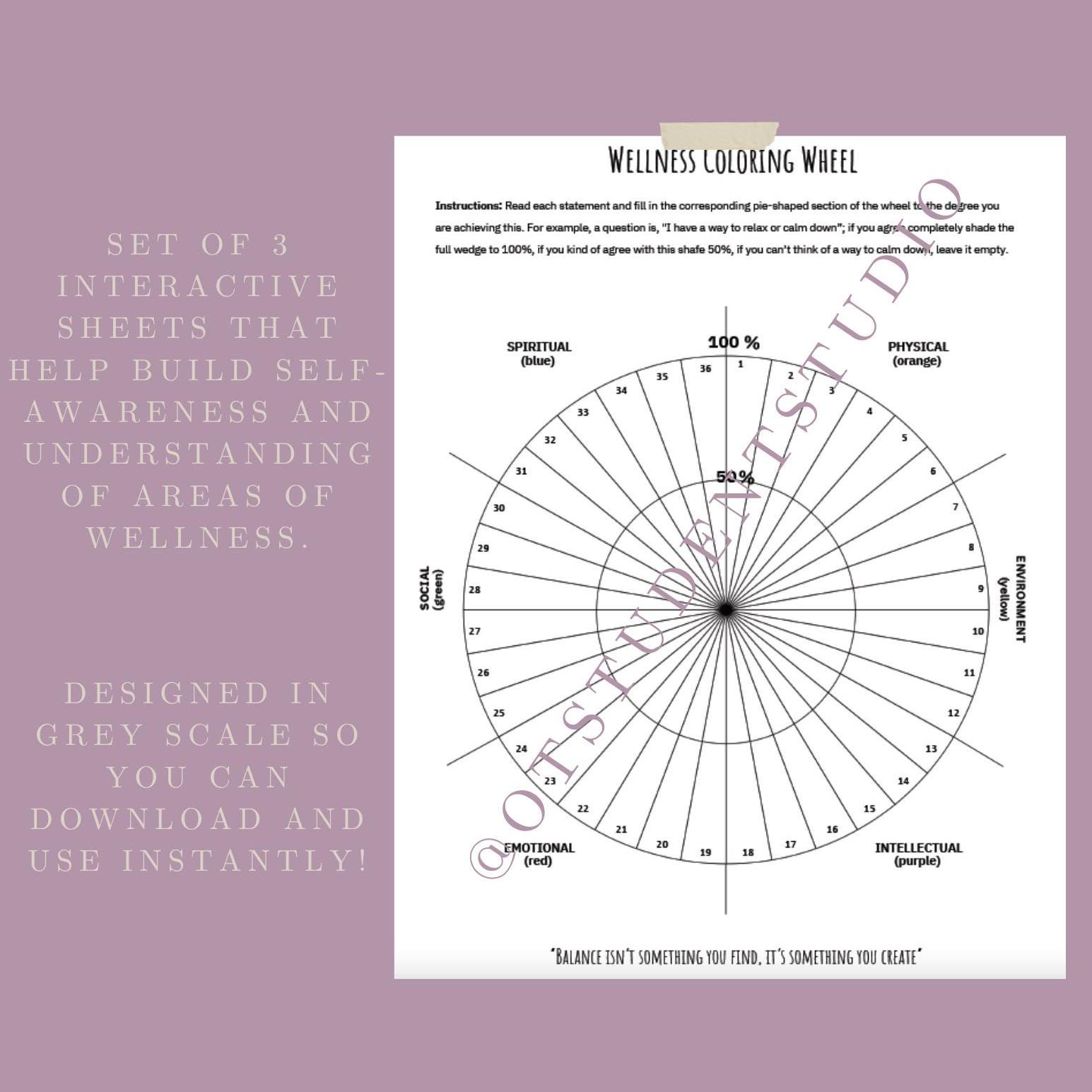 Wellness Coloring Wheel Activity, Setting Goals Activity, Areas of ...