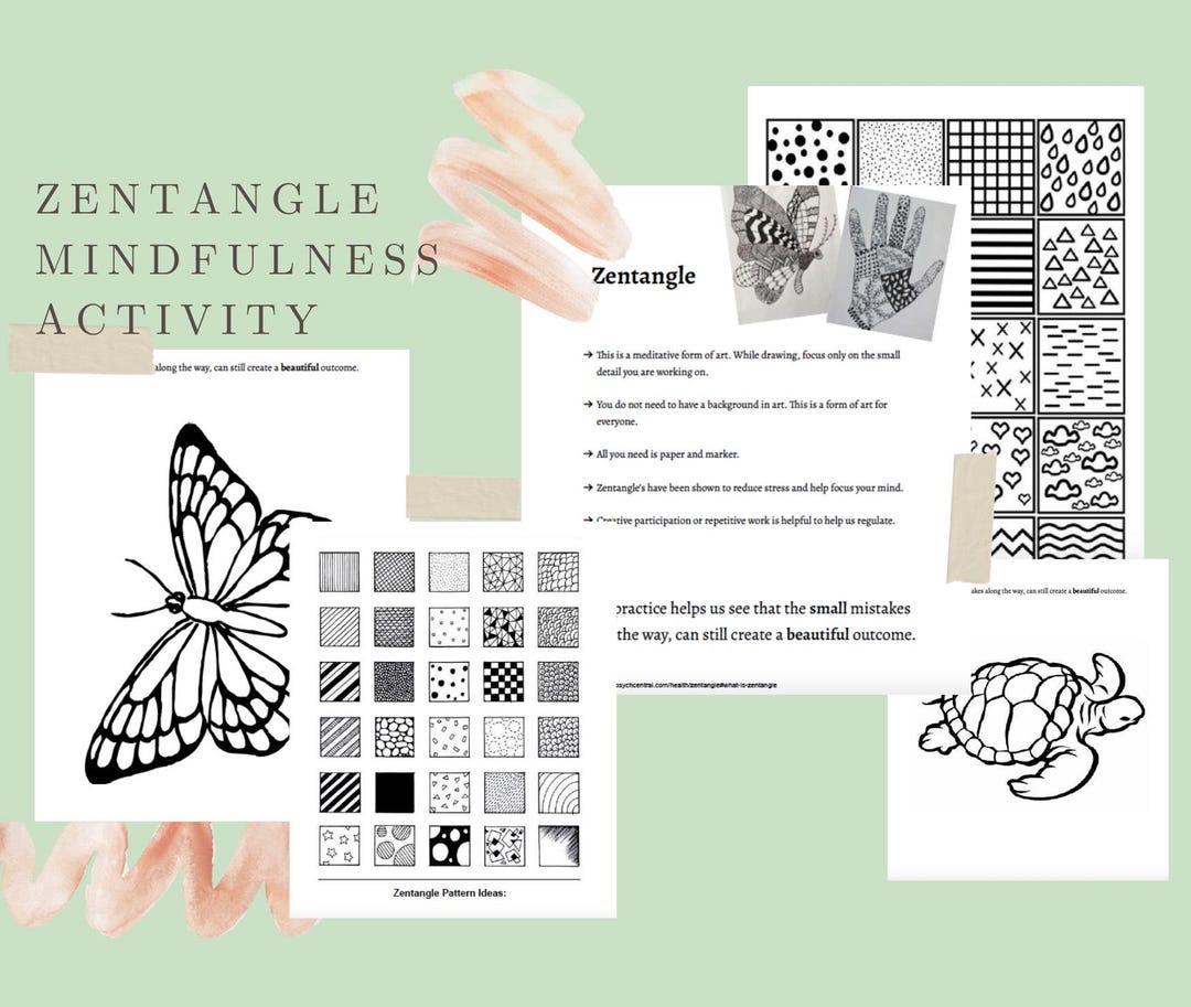 Zentangle Mindfulness Worksheets Mental Health Handout - Etsy
