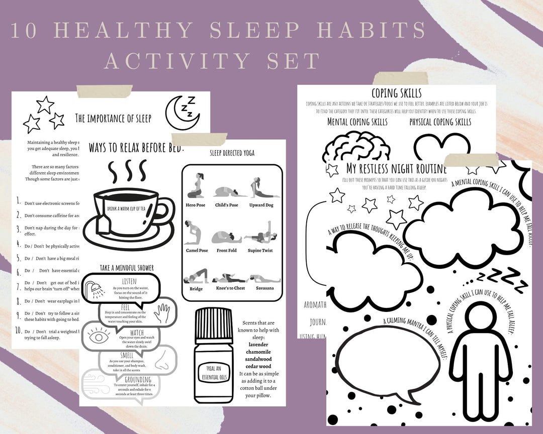 Sleep Hygiene Handout: Healthy Night Routine, Coping Skills (printable ...
