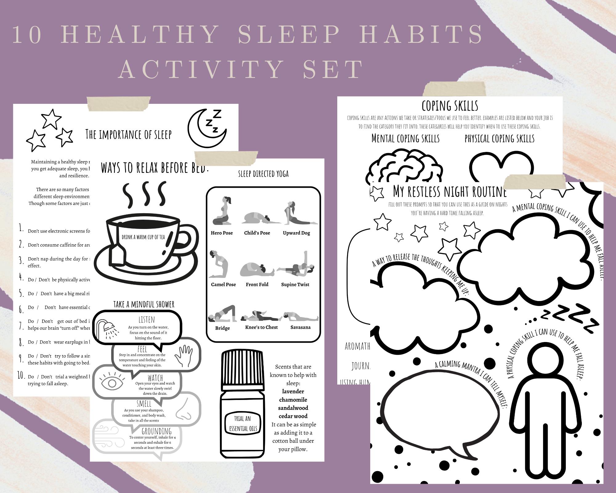 Sleep Hygiene Handout: Healthy Night Routine, Coping Skills (printable ...