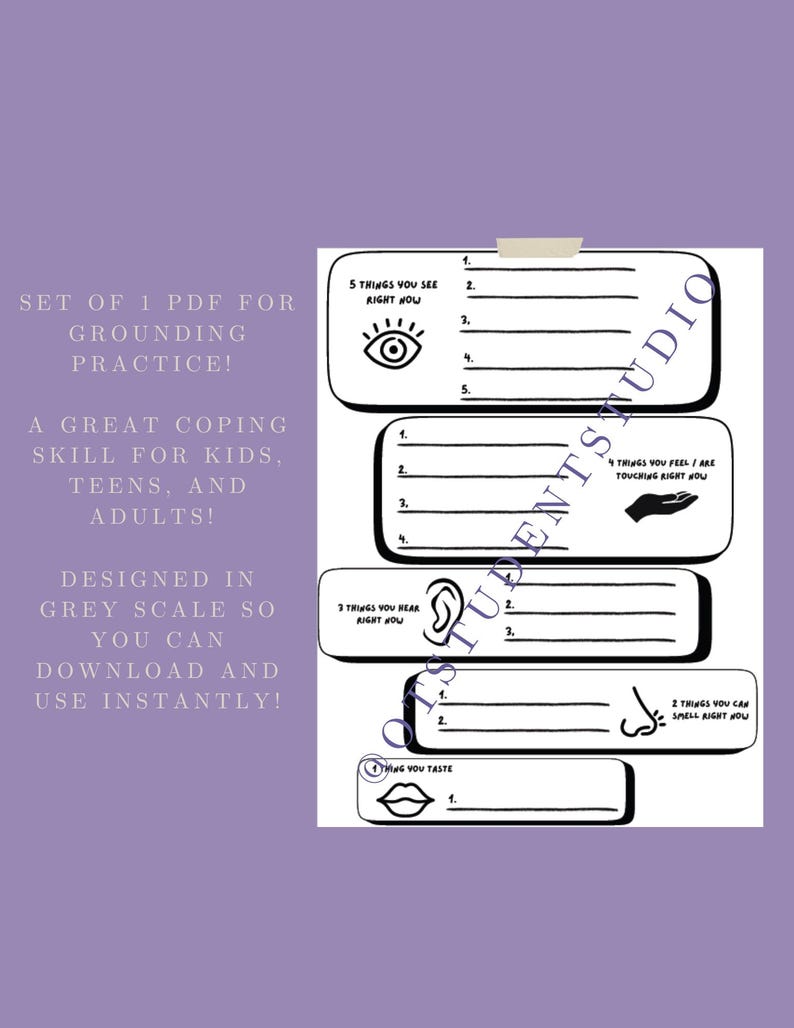 54321 Technique, Grounding Strategy, Mental Health Worksheets, 54321 ...