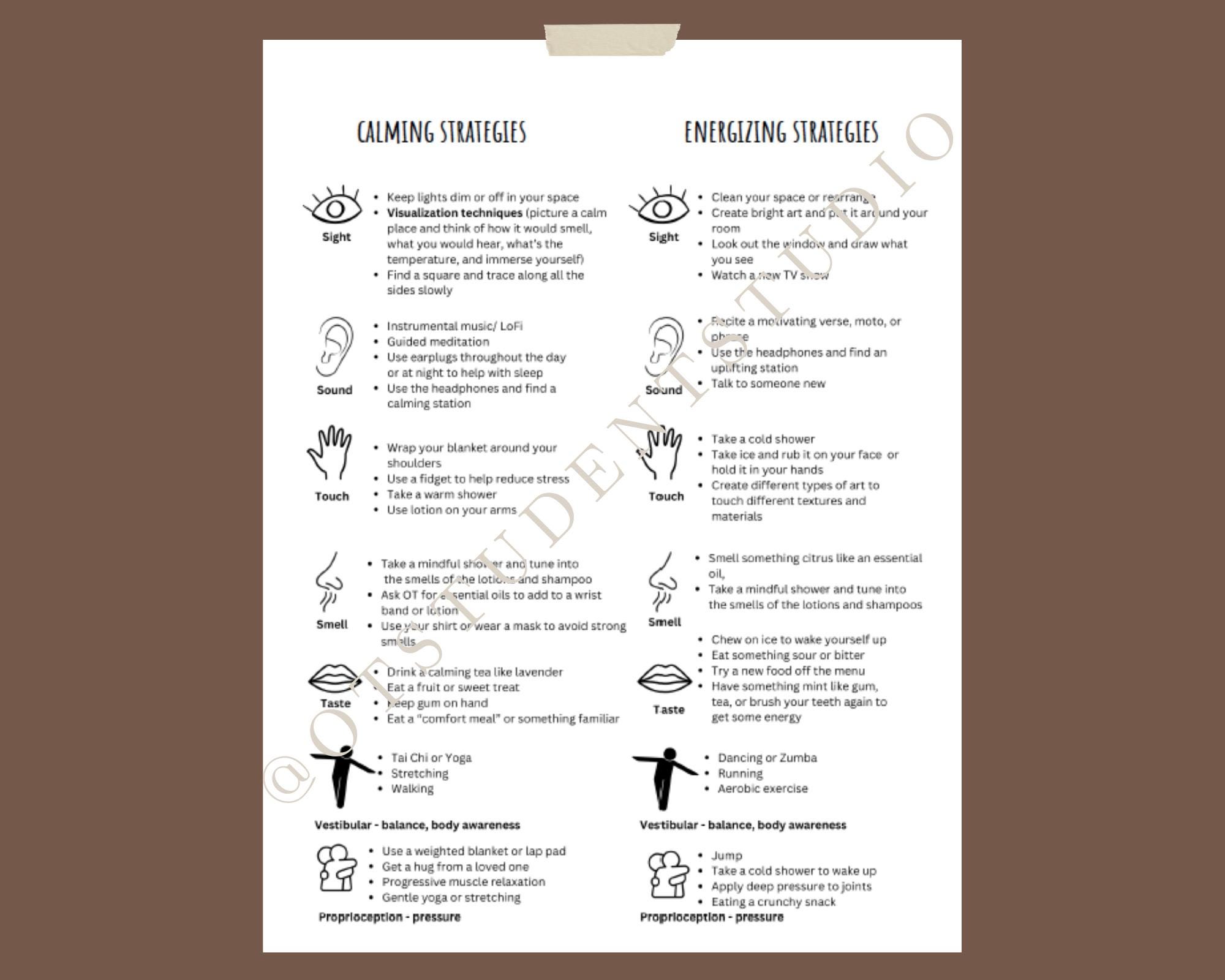Sensory Regulation Worksheets: Coping Skills & Calming Strategies - Etsy