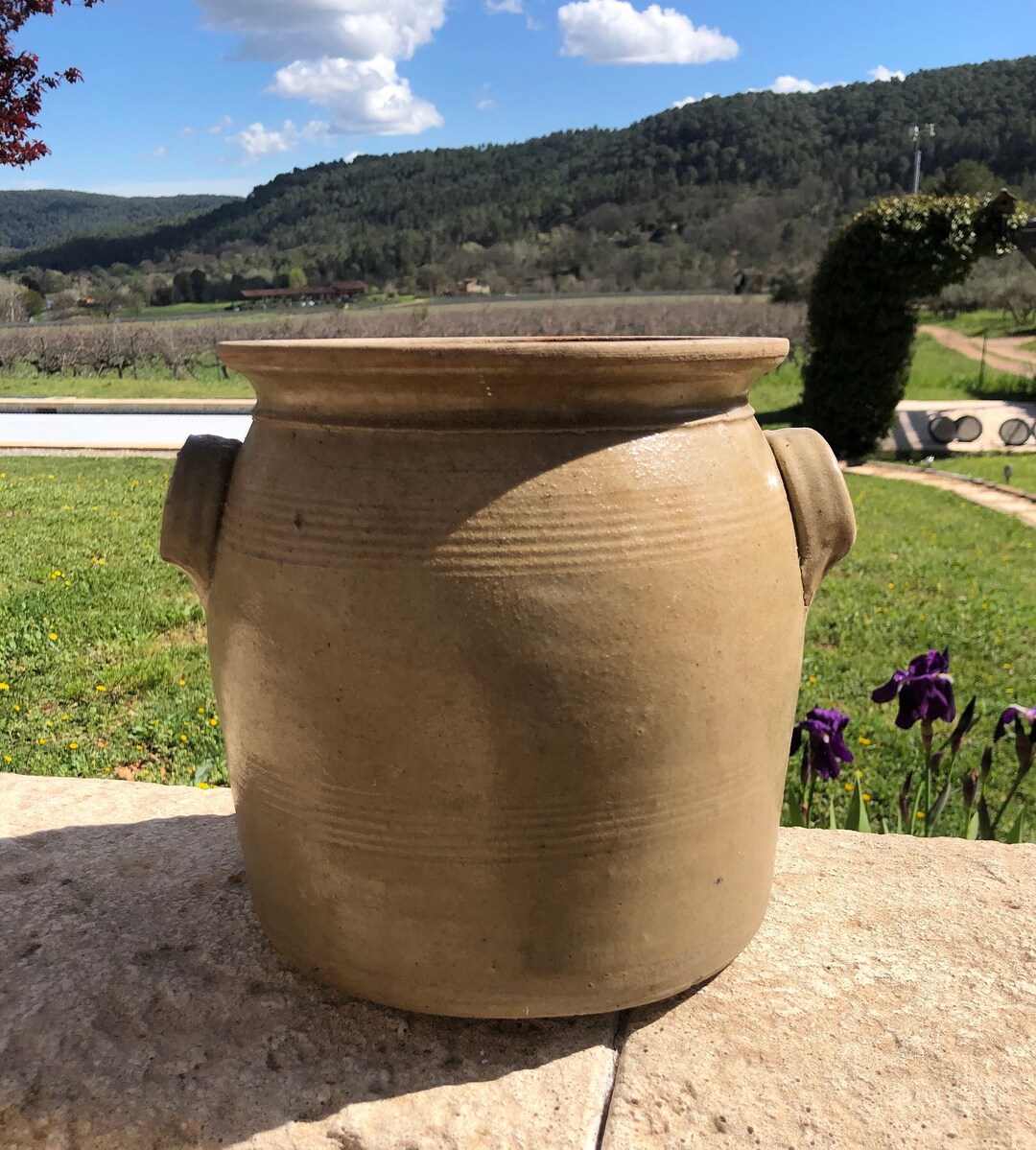 Antique French Beige Stoneware Confit Pot, Crock Pot, Kitchen Utensil Container, Stoneware Pot ...
