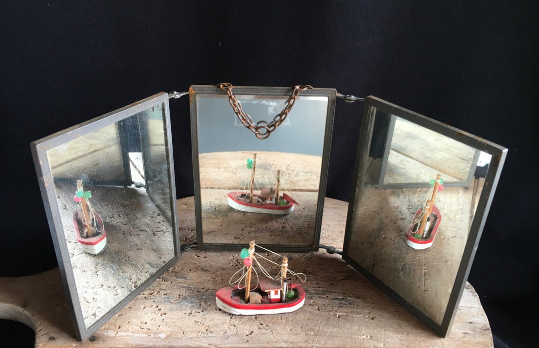 Vintage French 1950’s Barbers Mirror, TRIPTYCH, TRIPTYQUE, Trifold ...