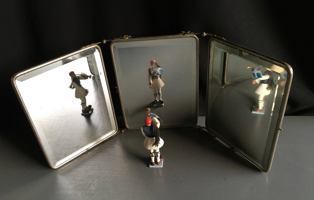 BEVELLED 1950s French Barbers Mirror, TRIPTYCH, TRIPTYQUE, Trifold ...