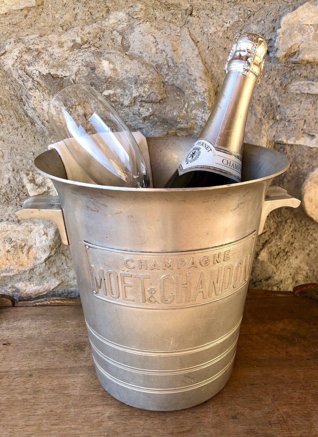 MOET & CHANDON Vintage French Metal Champagne, Wine Cooler, Ice Bucket ...