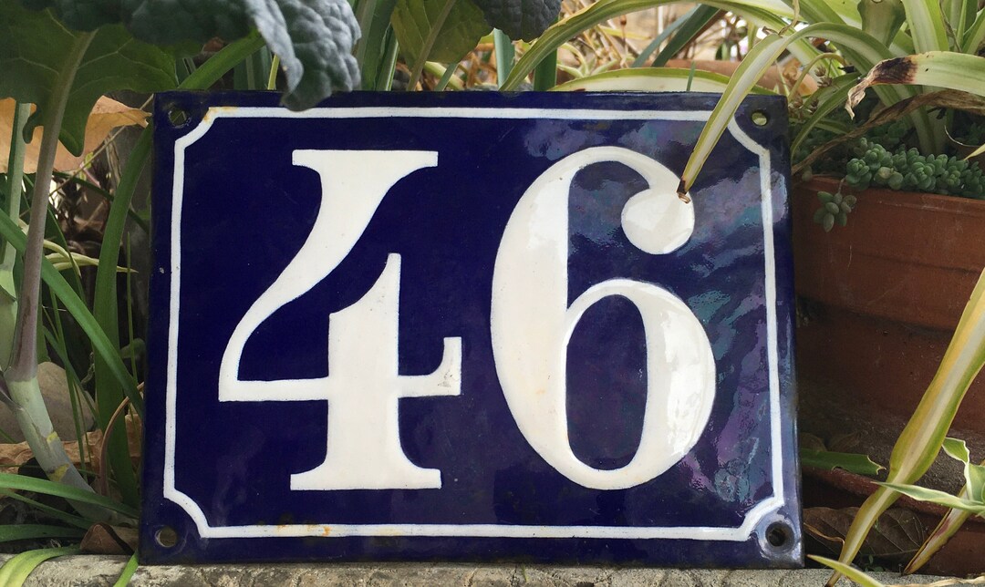 Vintage French ENAMEL House Number 46 White on Bleu. Big Size - Etsy