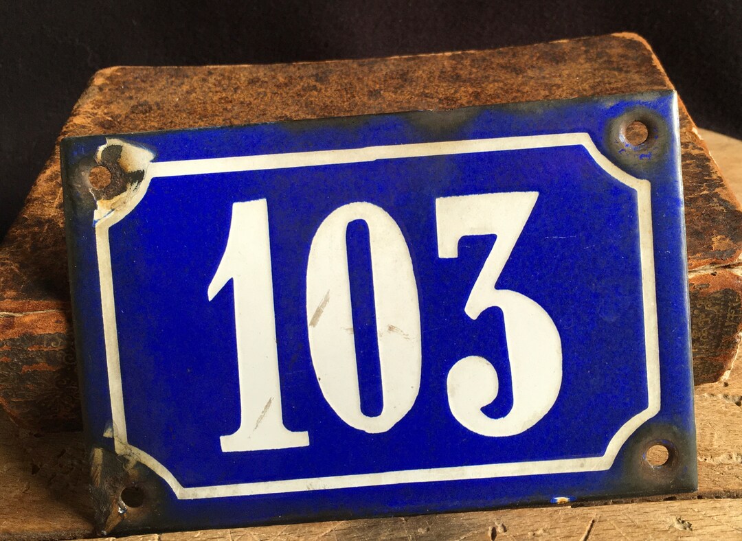 Vintage French ENAMEL House Number 103 White on Bleu. Authentic. - Etsy