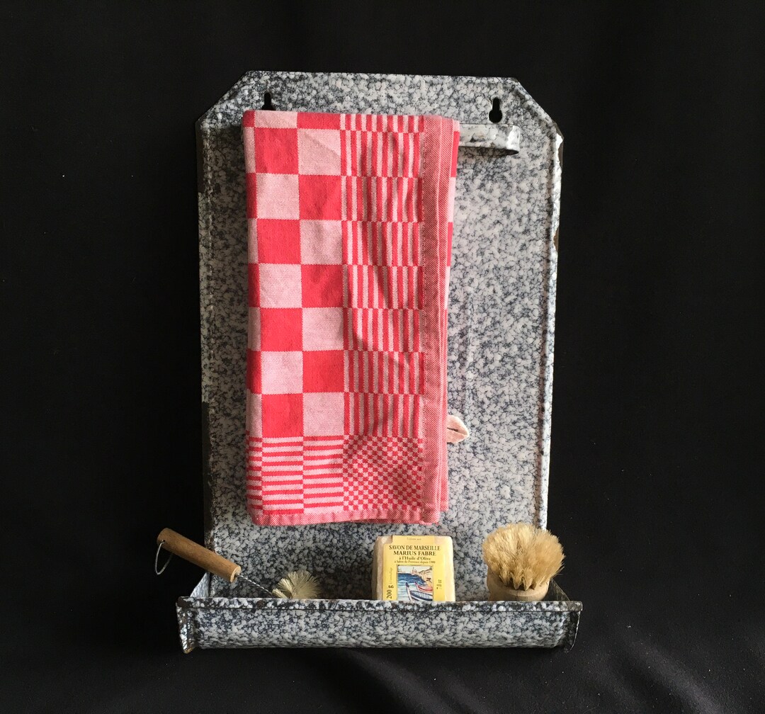 Grey ENAMEL Vintage French Utensil Rack. Useful in Kitchen or Bathroom ...