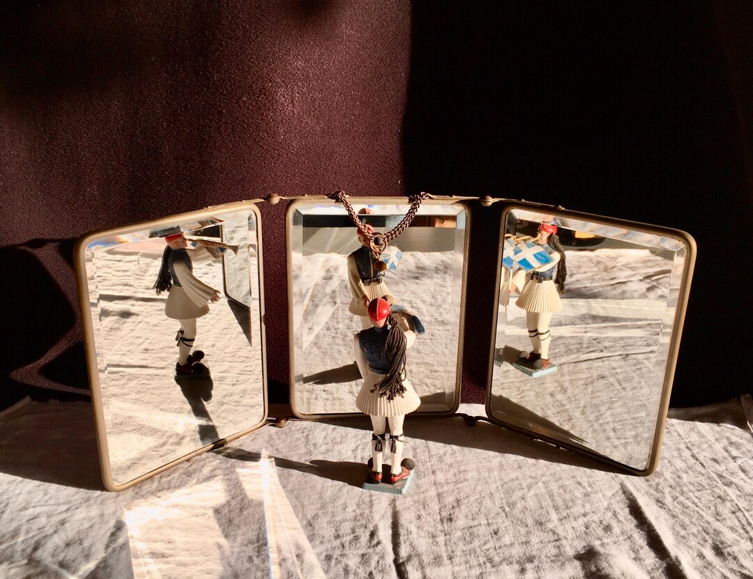 BEVELLED 1950s French Barbers Mirror, TRIPTYCH, TRIPTYQUE, Trifold ...