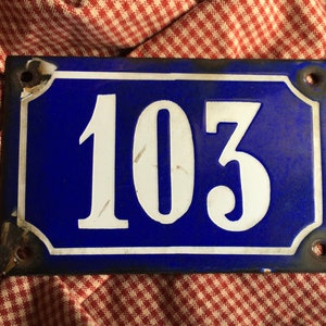 Vintage French ENAMEL House Number 103 White on Bleu. Authentic. - Etsy