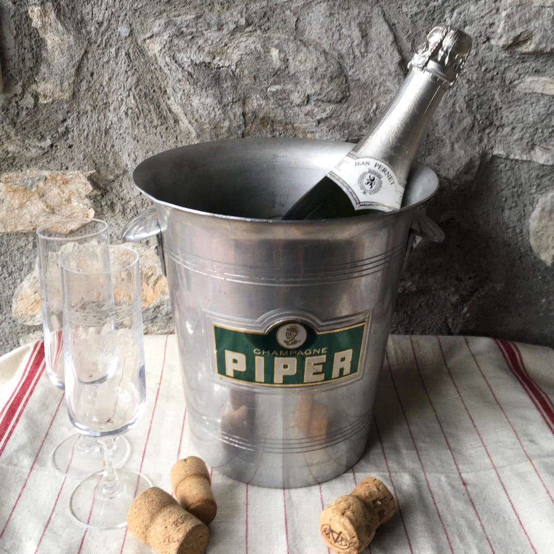 Vintage French “PIPER” Champagne Cooler, Ice Bucket. Green Label, Shell ...