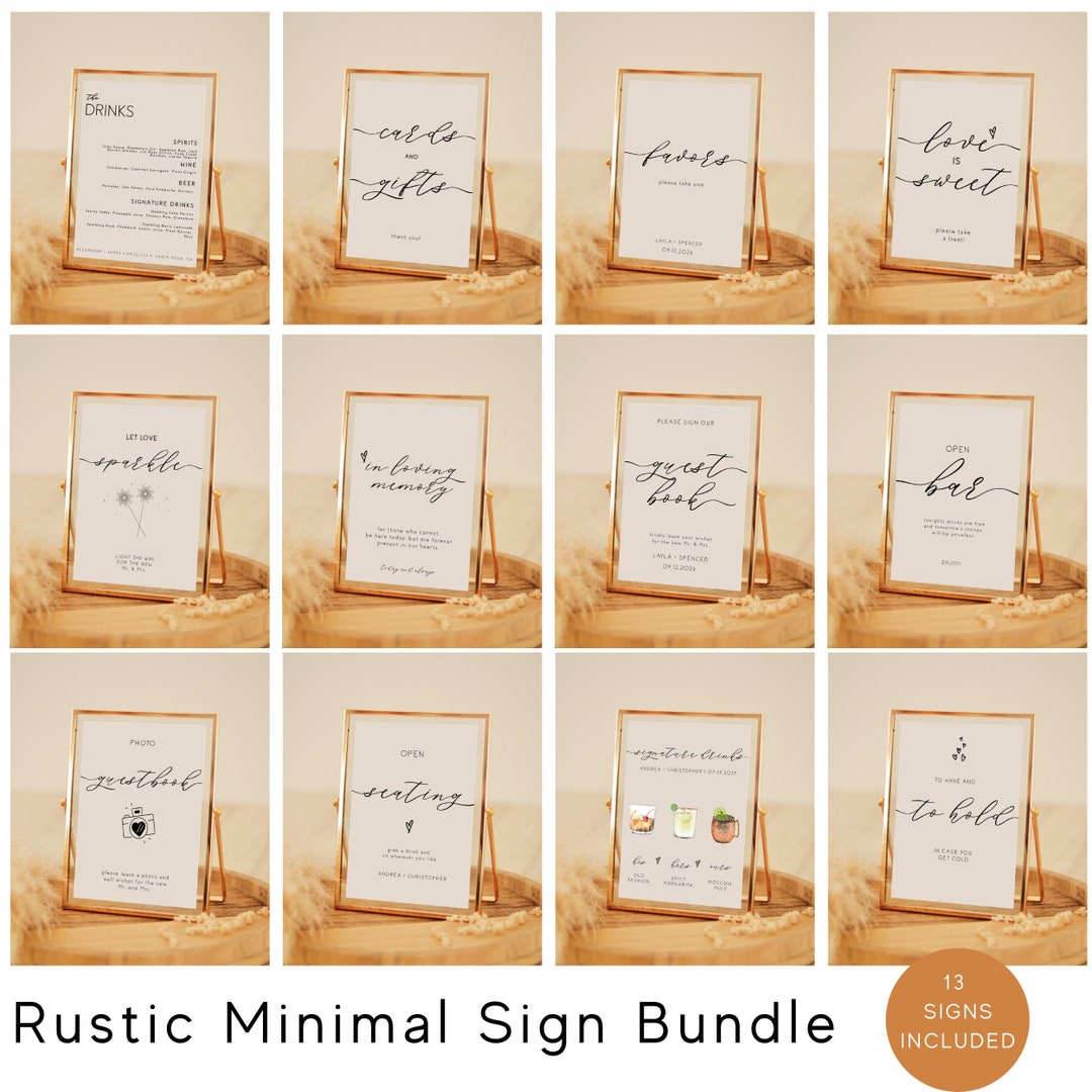 Rustic Digital Wedding Sign Bundle Minimalist Wedding Decor Printable ...