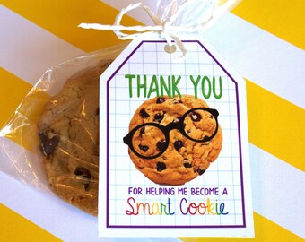 Teacher Gift Tags Printable Digital Smart Cookie Favor Thank You ...
