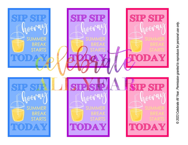 Sip Sip Hooray! Start of Summer Gift Tags - Etsy