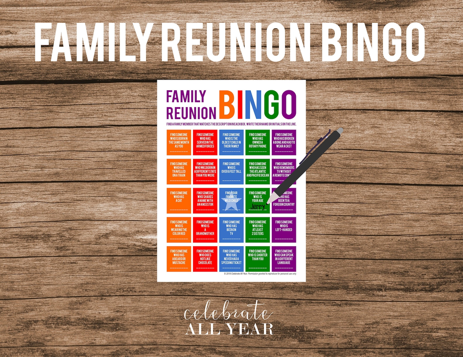 Family Reunion Bingo Card - Etsy