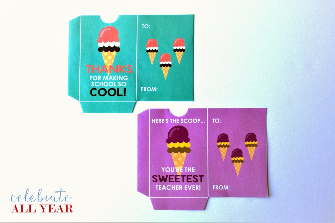 Teacher Appreciation Ice Cream Gift Card Holders - Etsy