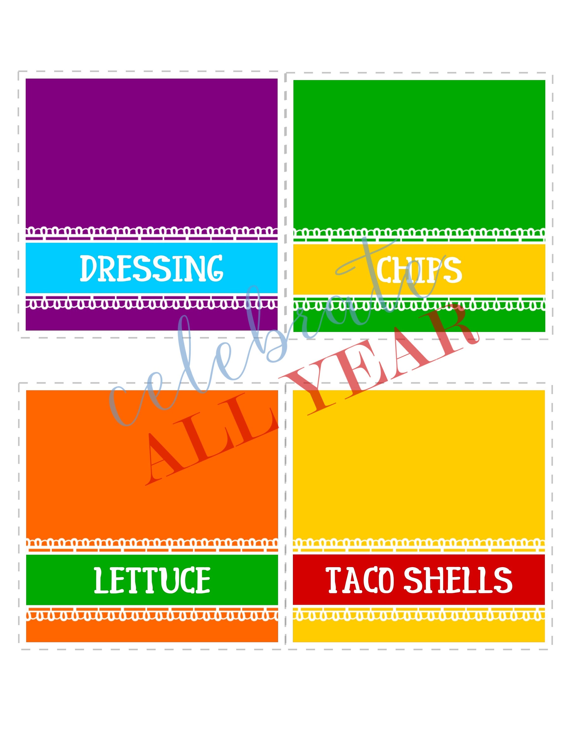 Taco Bar Labels set of 24 | Etsy