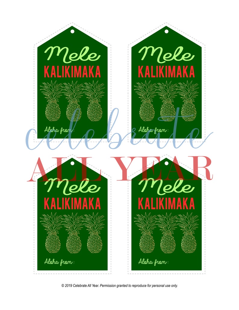Hawaiian Christmas Printable Gift Tags - Etsy