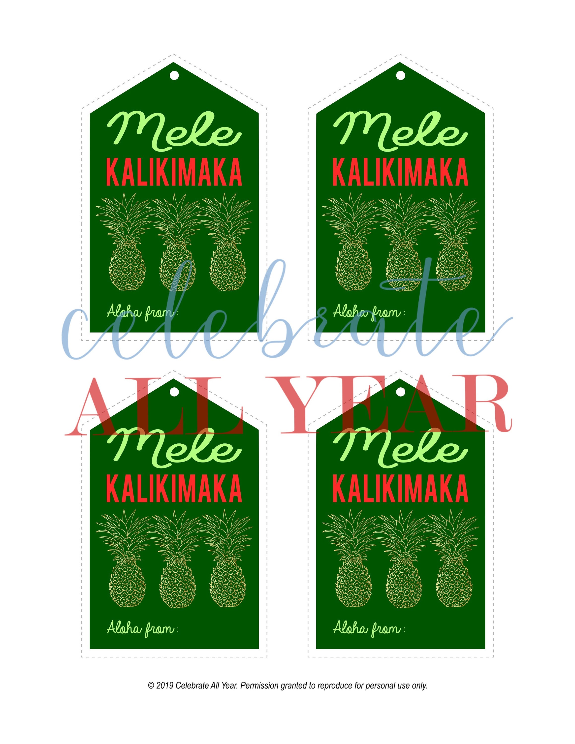 Hawaiian Christmas Printable Gift Tags - Etsy