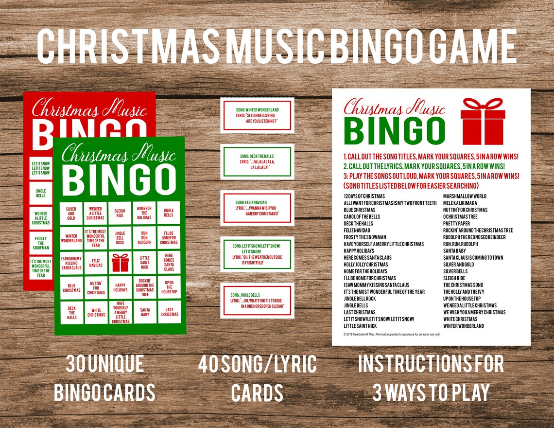 Christmas Music Bingo Game (set of 30) - Etsy