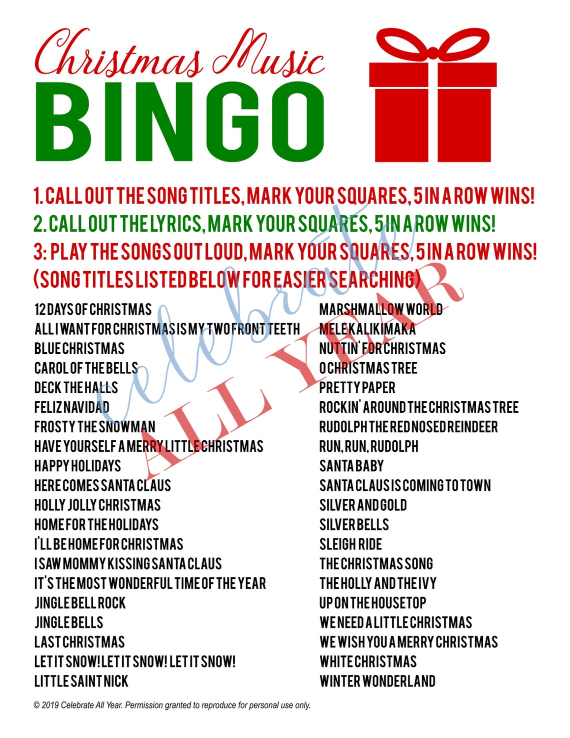 Christmas Music Bingo Game (set of 30) - Etsy