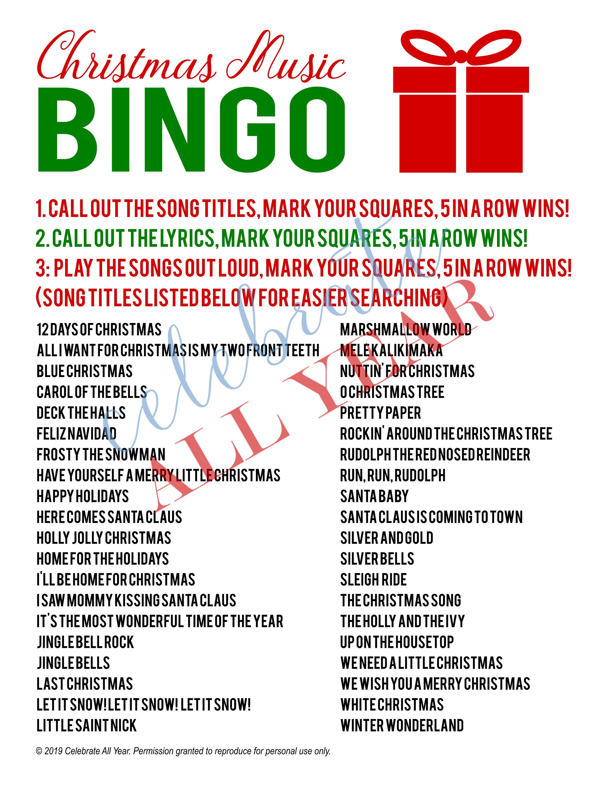 Christmas Music Bingo Game (set of 30) - Etsy